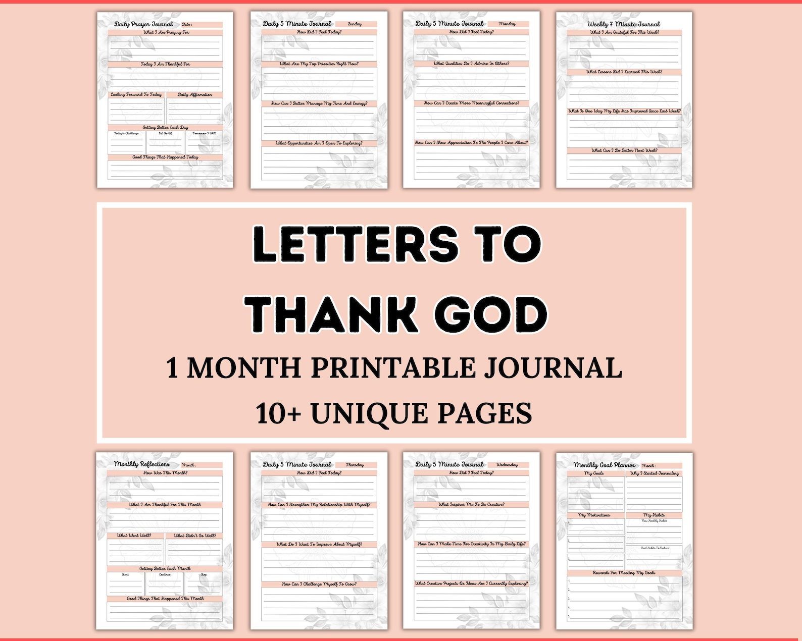 Letters to Thank God, One Month Printable Journal, 10+ Unique Pages ...