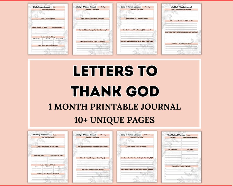 Letters to Thank God, One Month Printable Journal, 10+ Unique Pages ...