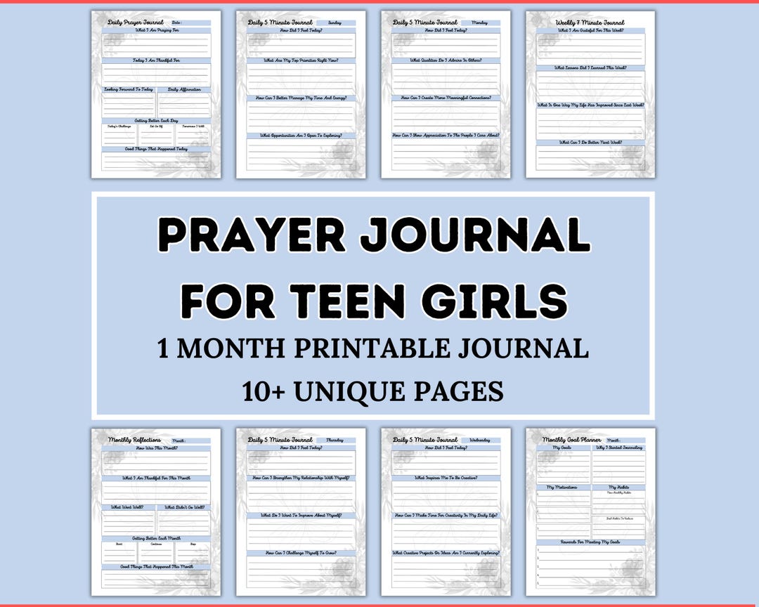 Prayer Journal for Teen Girls, One Month Printable Journal, 10+ Unique ...