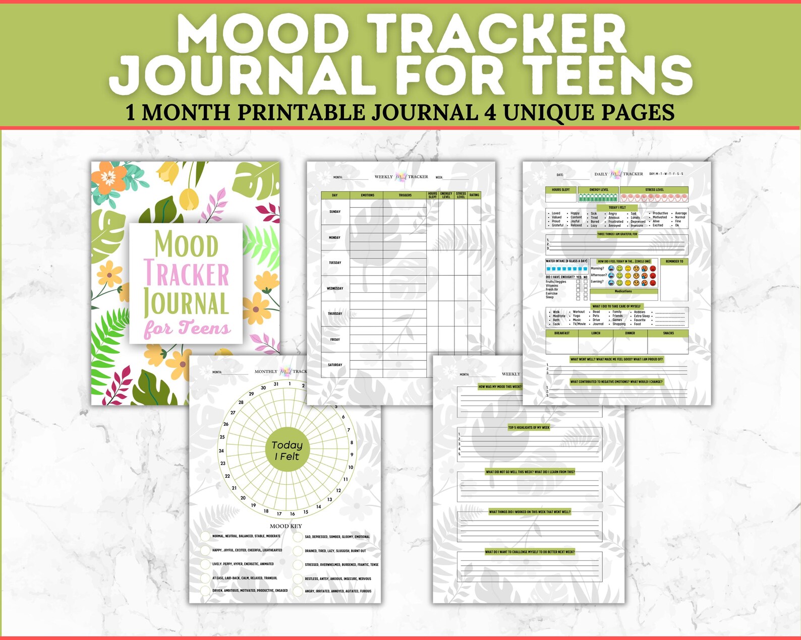 Mood Tracker Journal for Teens, Monthly, Weekly, and Daily Tracking ...