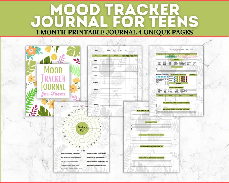 Mood Tracker Journal for Teens, Monthly, Weekly, and Daily Tracking ...