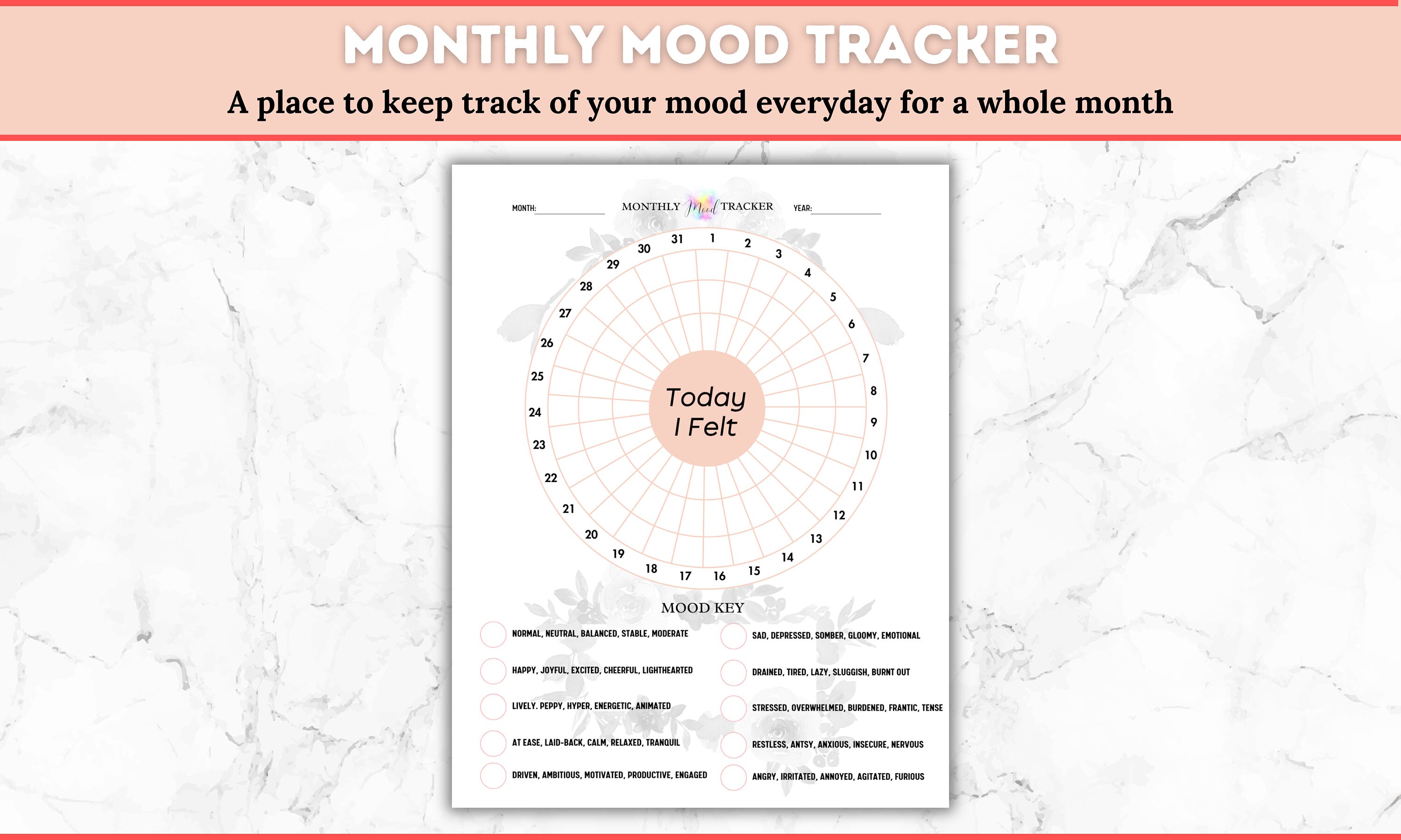 Mood Tracker for Teens, Wellness for Teens, Monthly Weekly and Daily ...