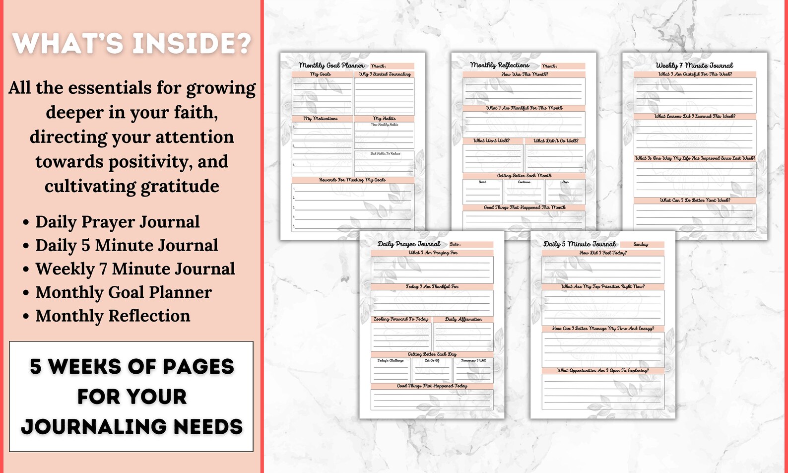 Letters to Thank God, One Month Printable Journal, 10 Unique Pages ...