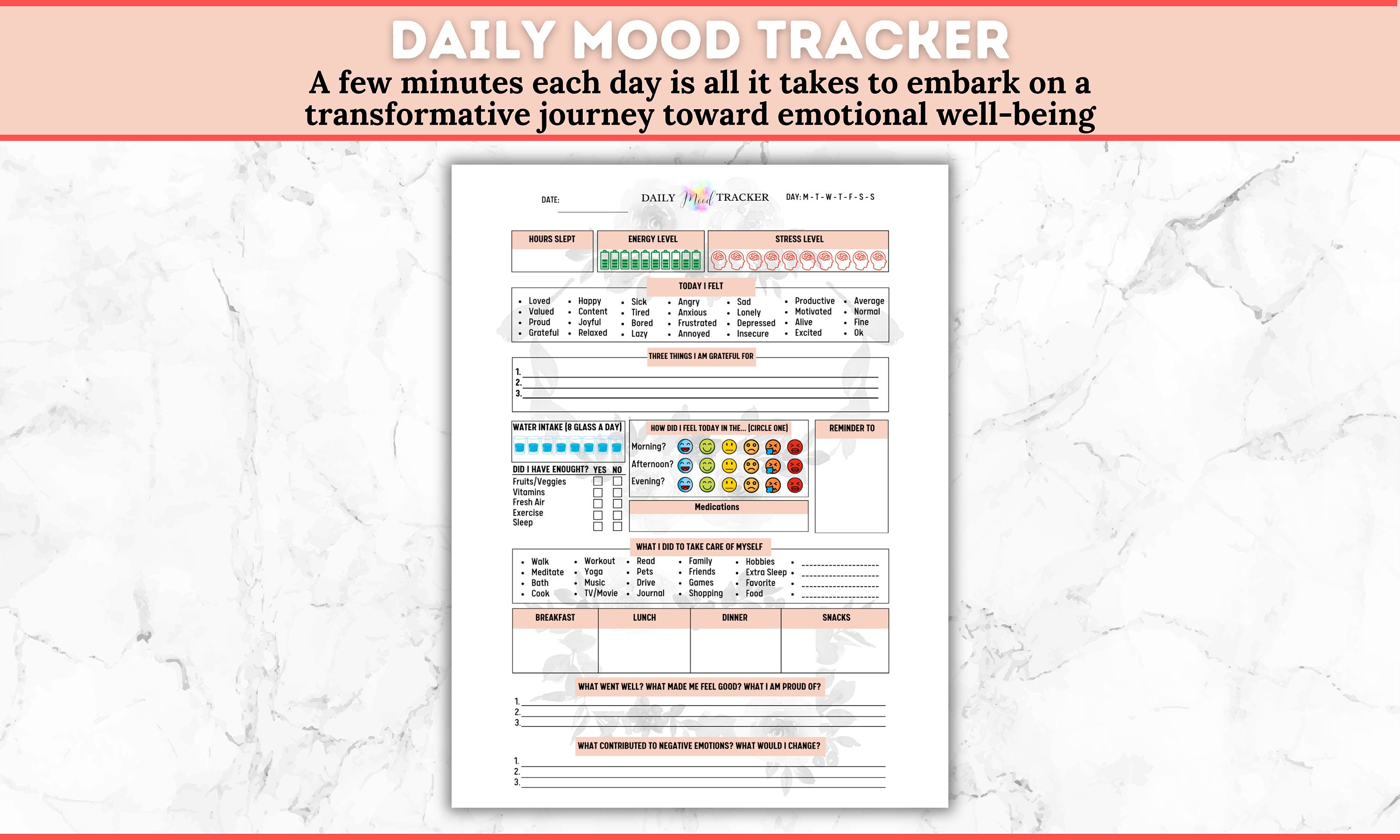 Mood Tracker for Teens, Wellness for Teens, Monthly Weekly and Daily ...
