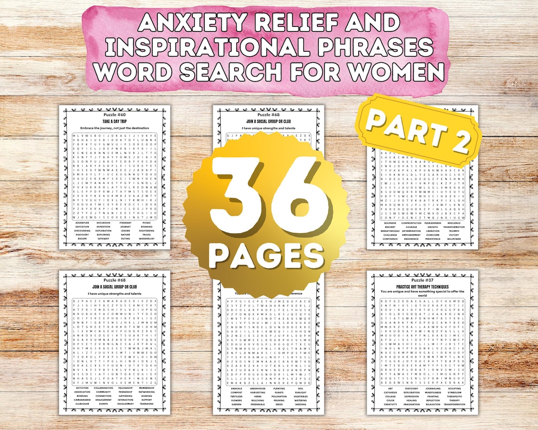 Anxiety Relief and Inspirational Phrases Word Search for Women, Part 2 ...