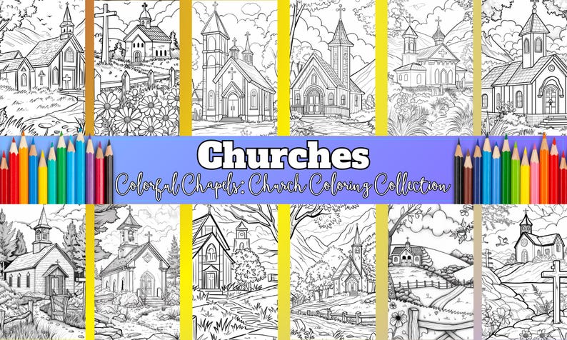 Colorful Chapels, Part 2, Church Coloring Collection, 25 Beautiful ...