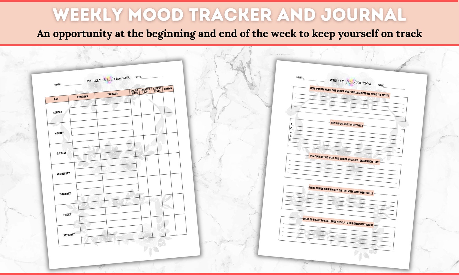 Mood Tracker for Teens, Wellness for Teens, Monthly Weekly and Daily ...