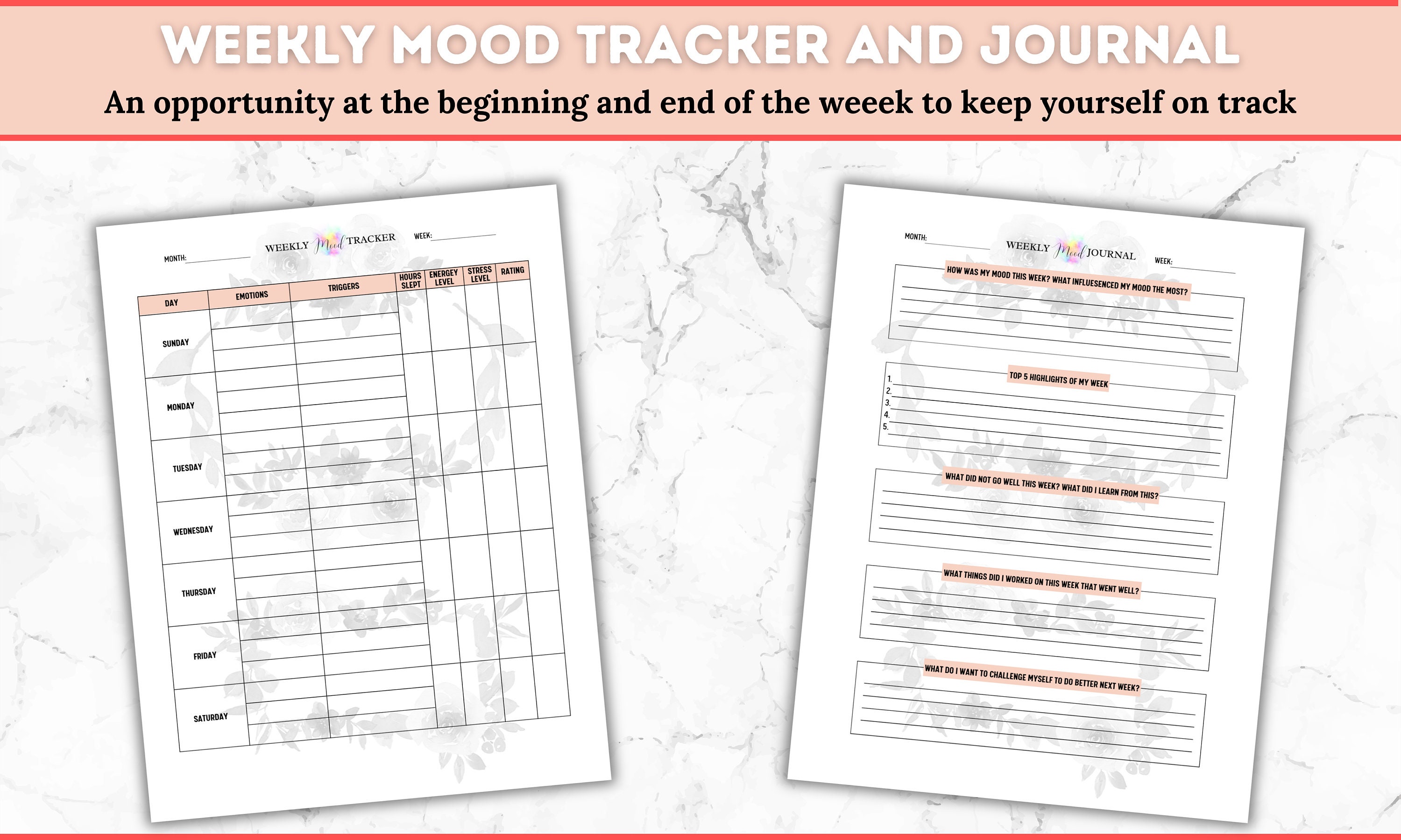 Mood Tracker for Teens, Wellness for Teens, Monthly Weekly and Daily ...