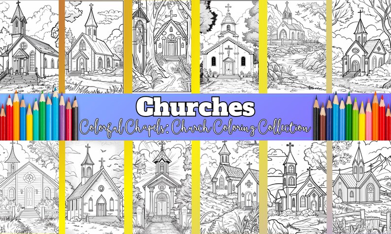 Colorful Chapels, Part 1, Church Coloring Collection, 25 Beautiful ...