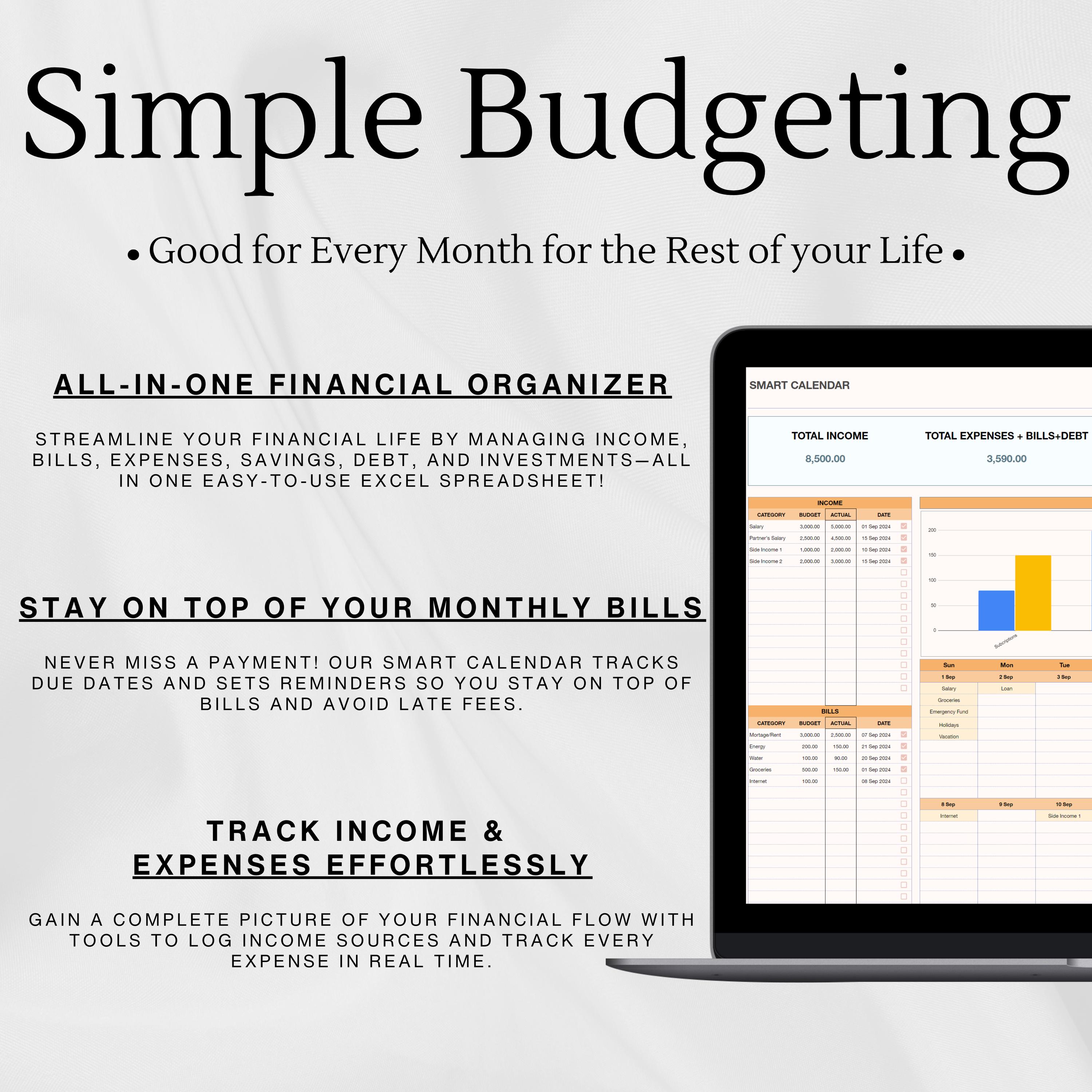 Monthly Bill Smart Calendar Spreadsheet, Excel and Google Sheets ...