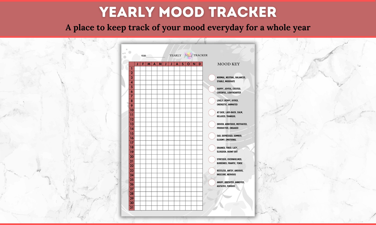 Mood Tracker Journal for Teenage Girls, Yearly, Monthly, Weekly, and ...