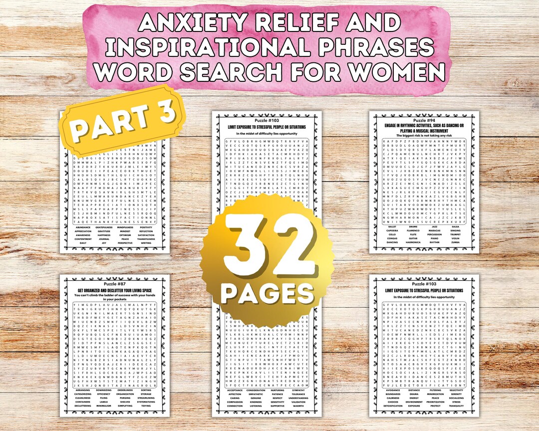 Anxiety Relief and Inspirational Phrases Word Search for Women, Part 3 ...