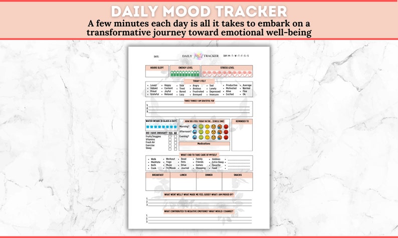 Mood Tracker for Teens, Wellness for Teens, Monthly Weekly and Daily ...