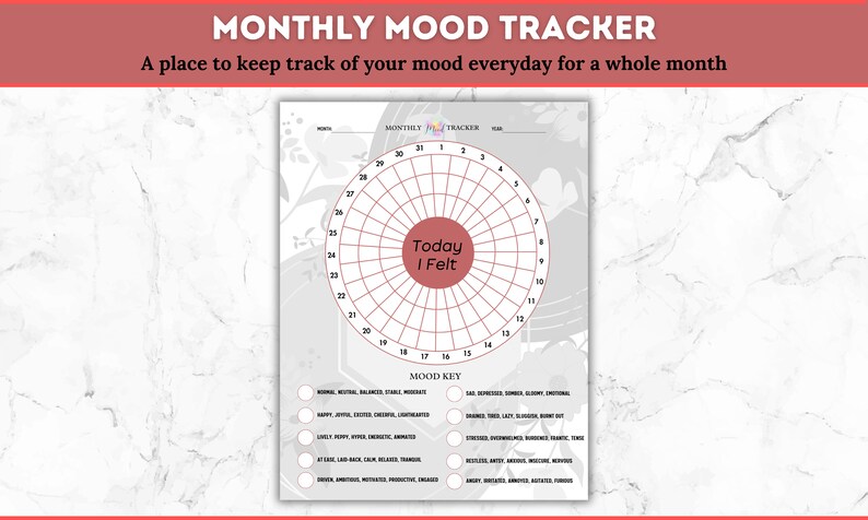 Mood Tracker Journal for Teenage Girls, Yearly, Monthly, Weekly, and ...
