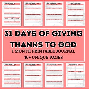 31 Days of Giving Thanks to God, One Month Printable Journal, 10 ...