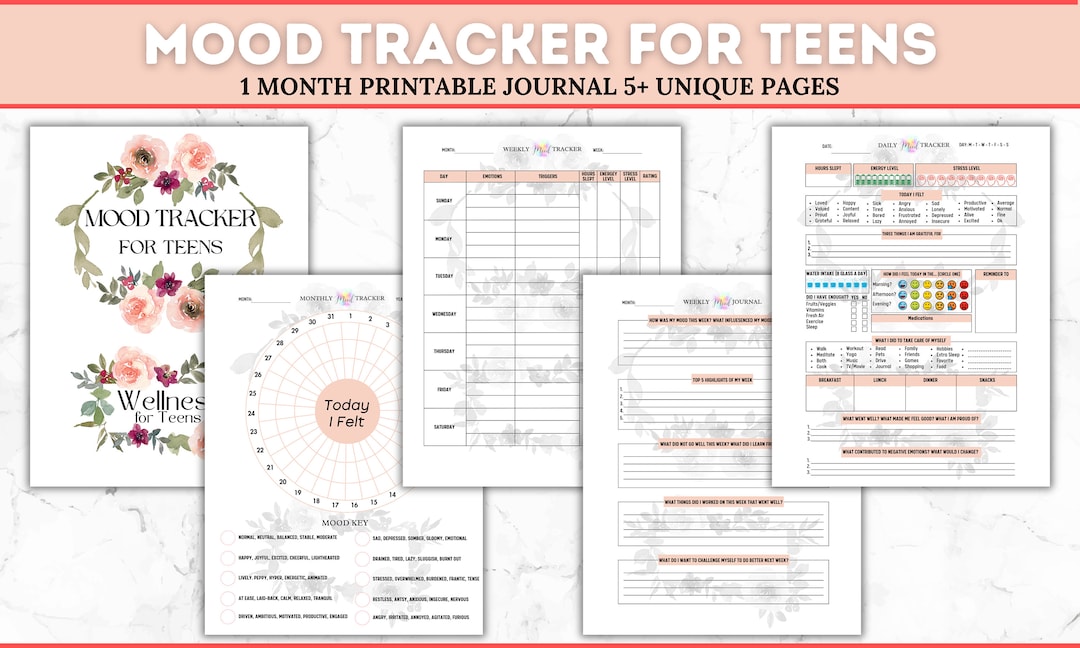 Mood Tracker for Teens, Wellness for Teens, Monthly Weekly and Daily ...