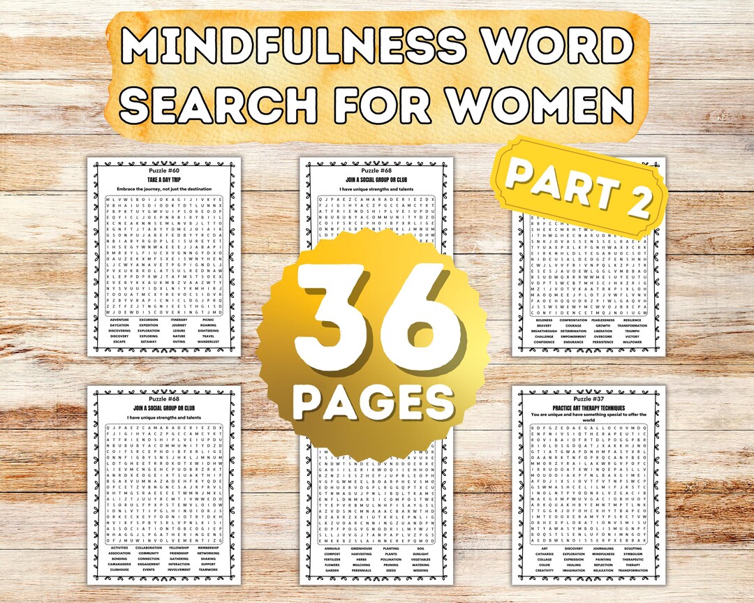 Mindfulness Word Search for Women, Part 2, Digital Download, Large ...