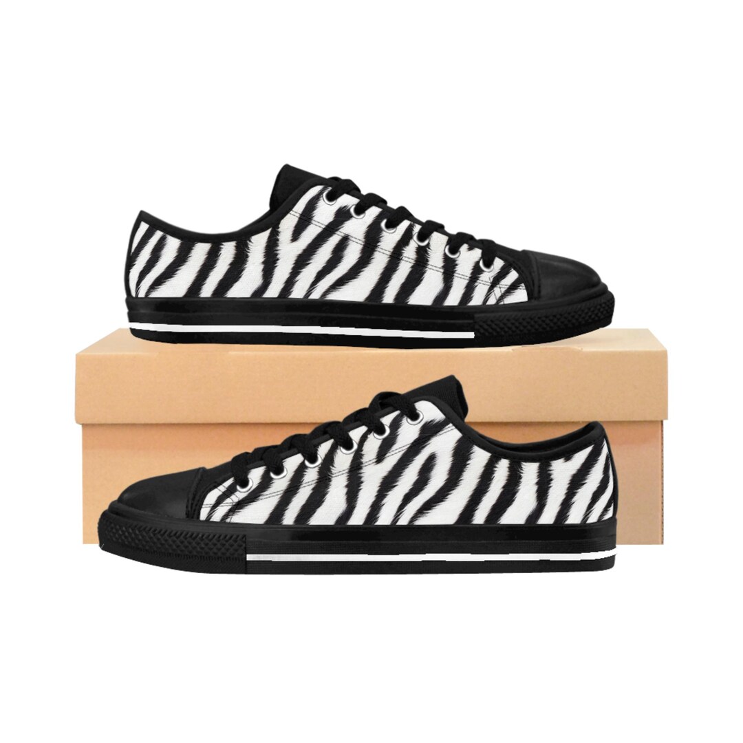 Zebra Print Low-top Sneakers | Black & White Animal Stripe Canvas - Etsy