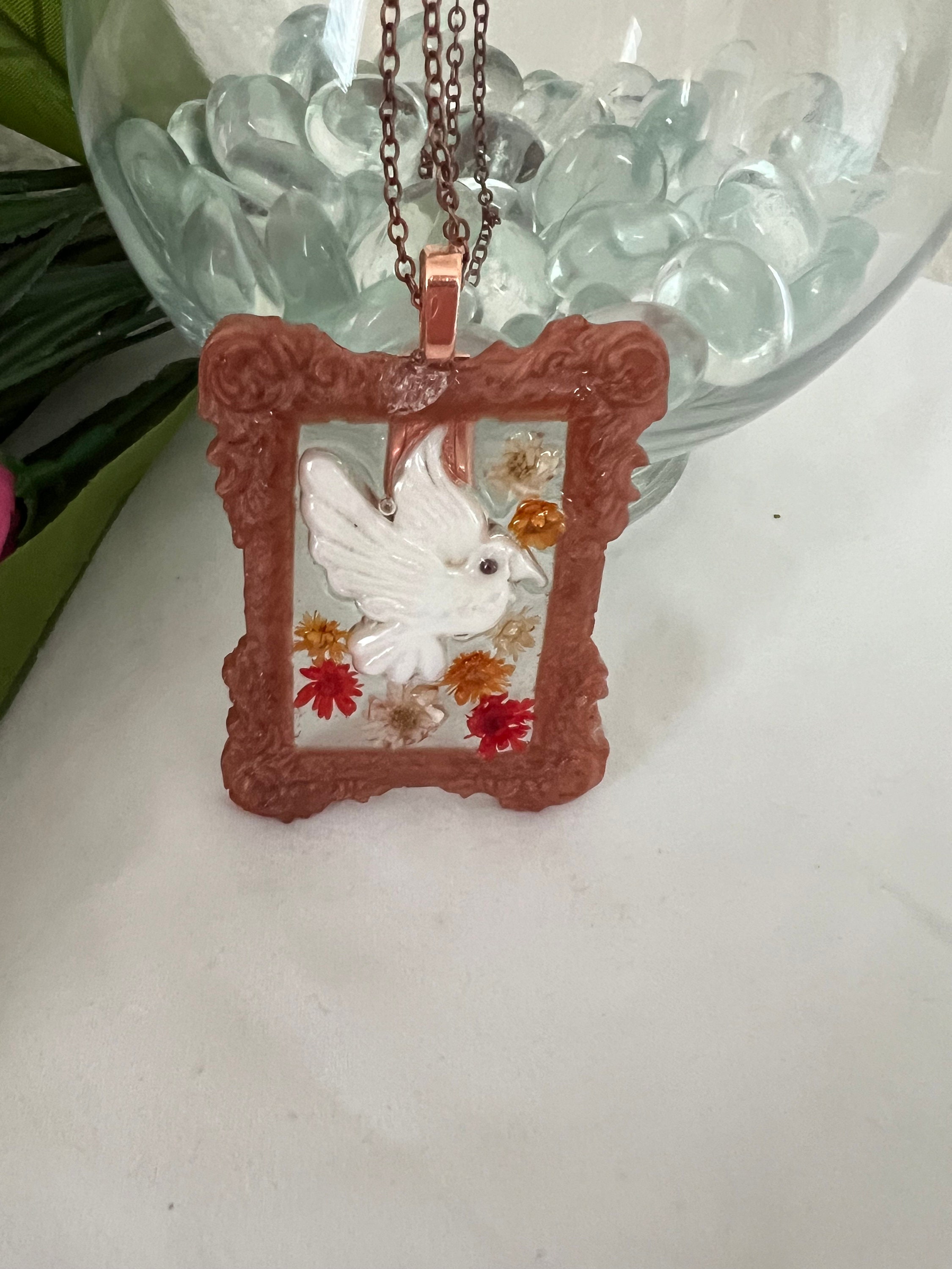 White Dove in Miniature Frame With Real Flowers - 24 Inch Copper Tone ...