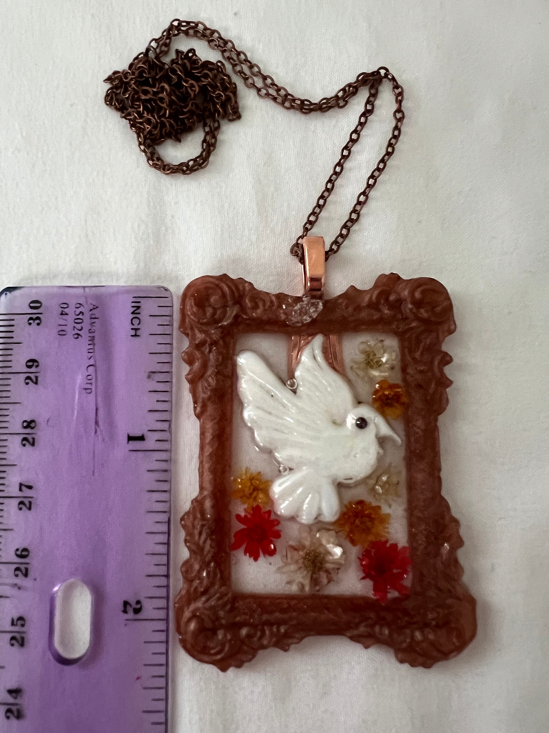 White Dove in Miniature Frame With Real Flowers - 24 Inch Copper Tone ...