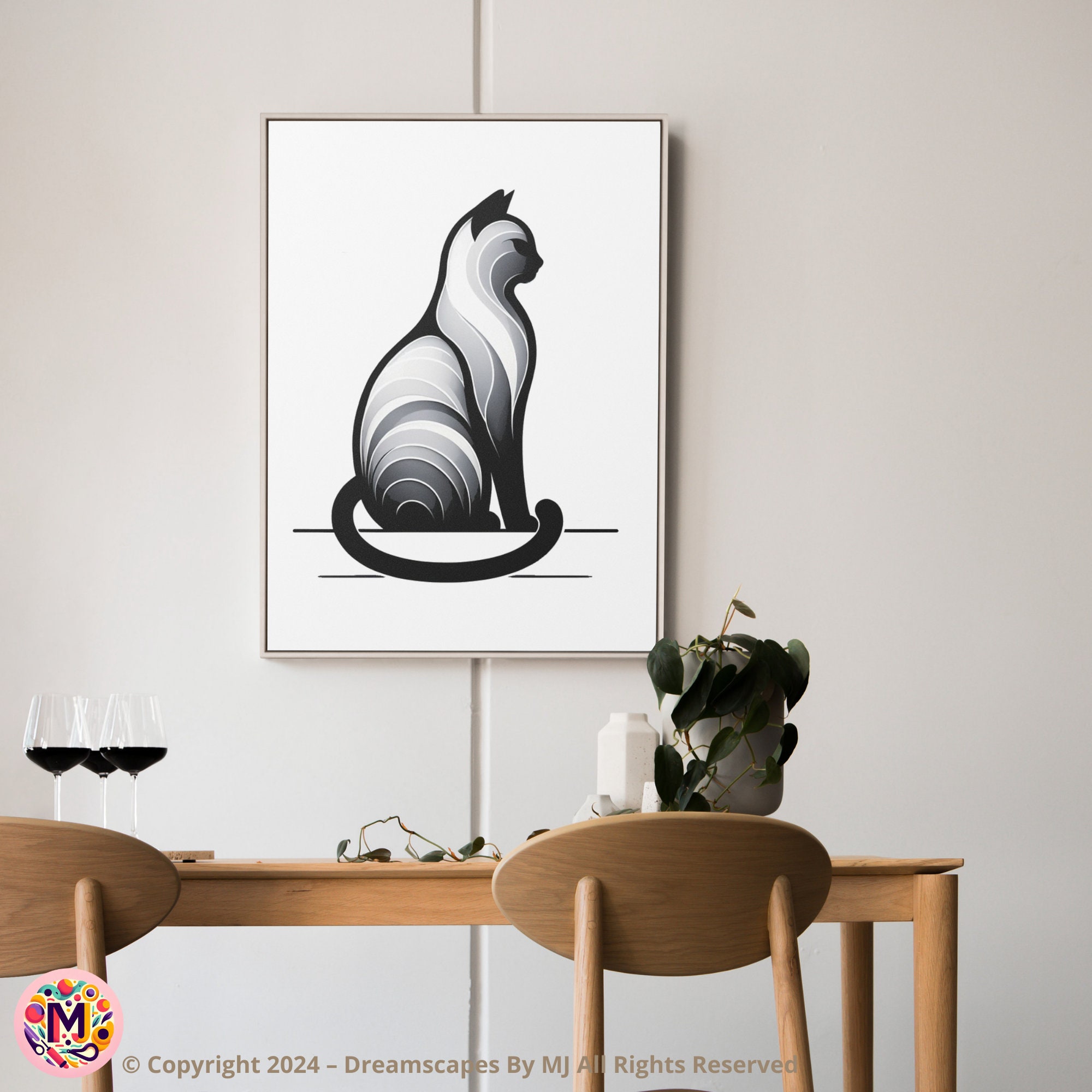 Stylish Cat Digital Wall Art Print, Minimalist Cat Poster, Black and ...