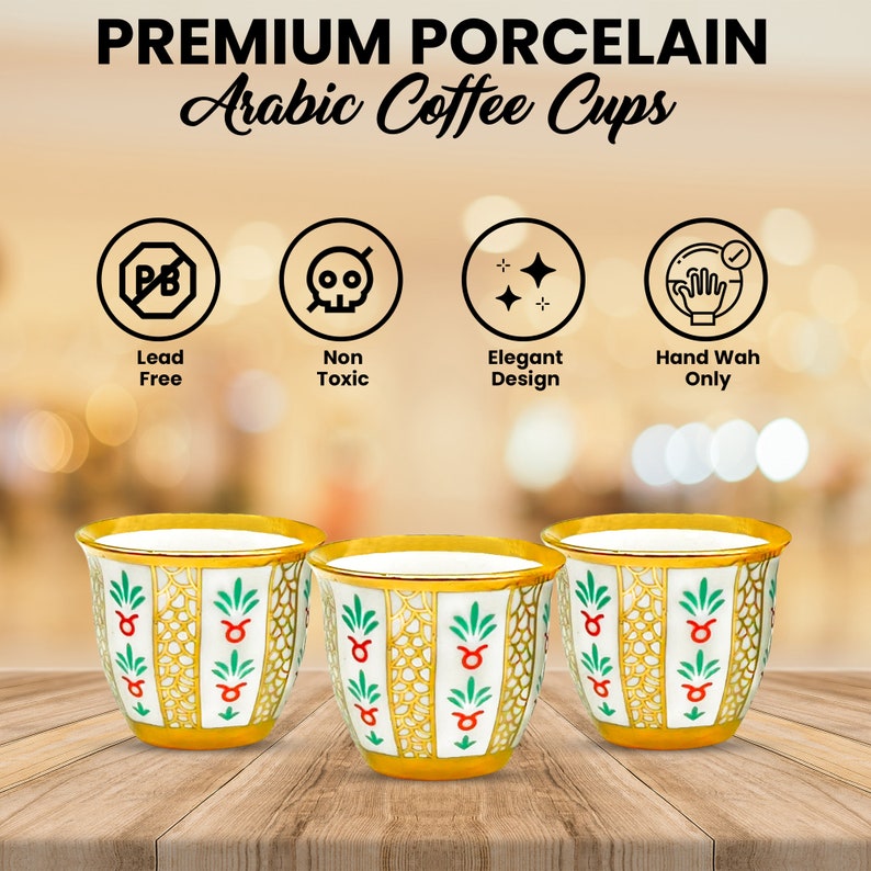 Premium Porcelain Arabic Turkish Greek Coffee Cup Set 100ml- Gold ...