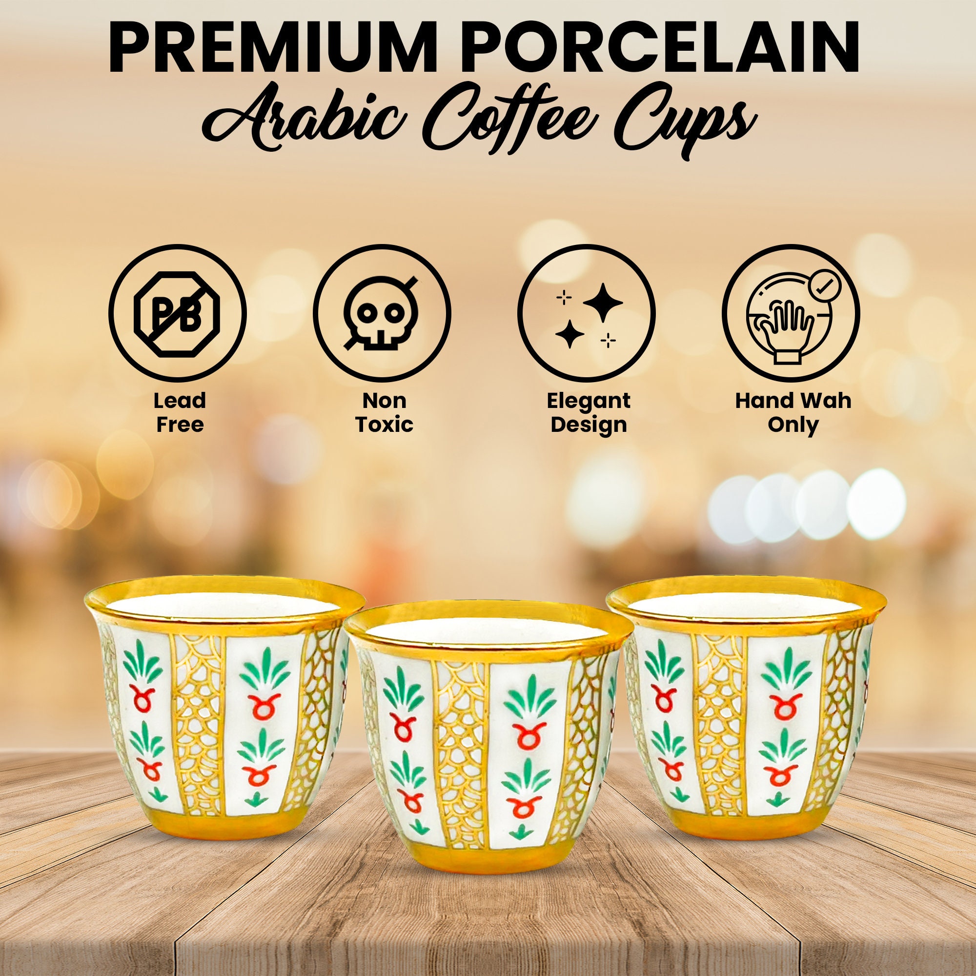 Premium Porcelain Arabic Turkish Greek Coffee Cup Set 100ml- Gold ...