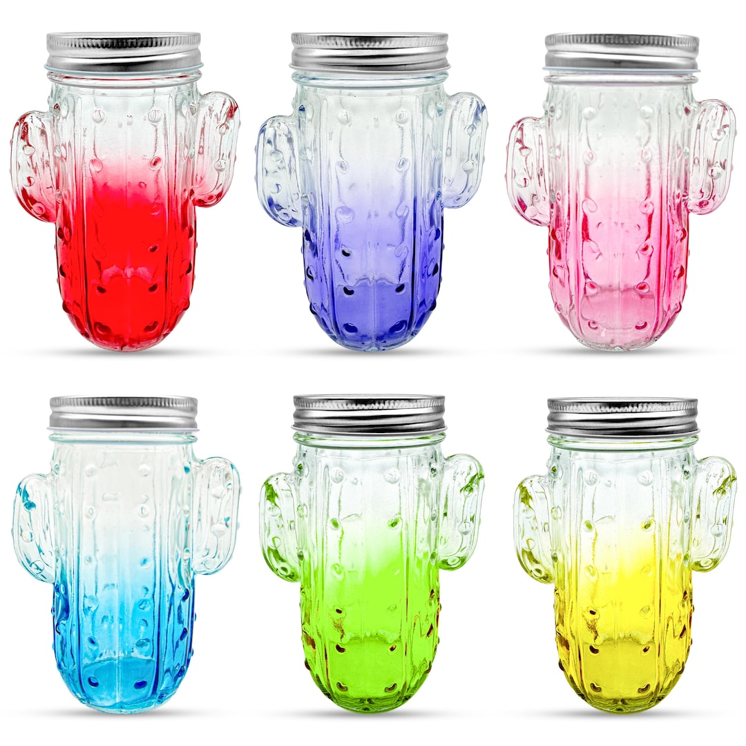 14 Oz Colorful Cactus Glass Mason Jar – Mix & Match 6 Vibrant Colors ...