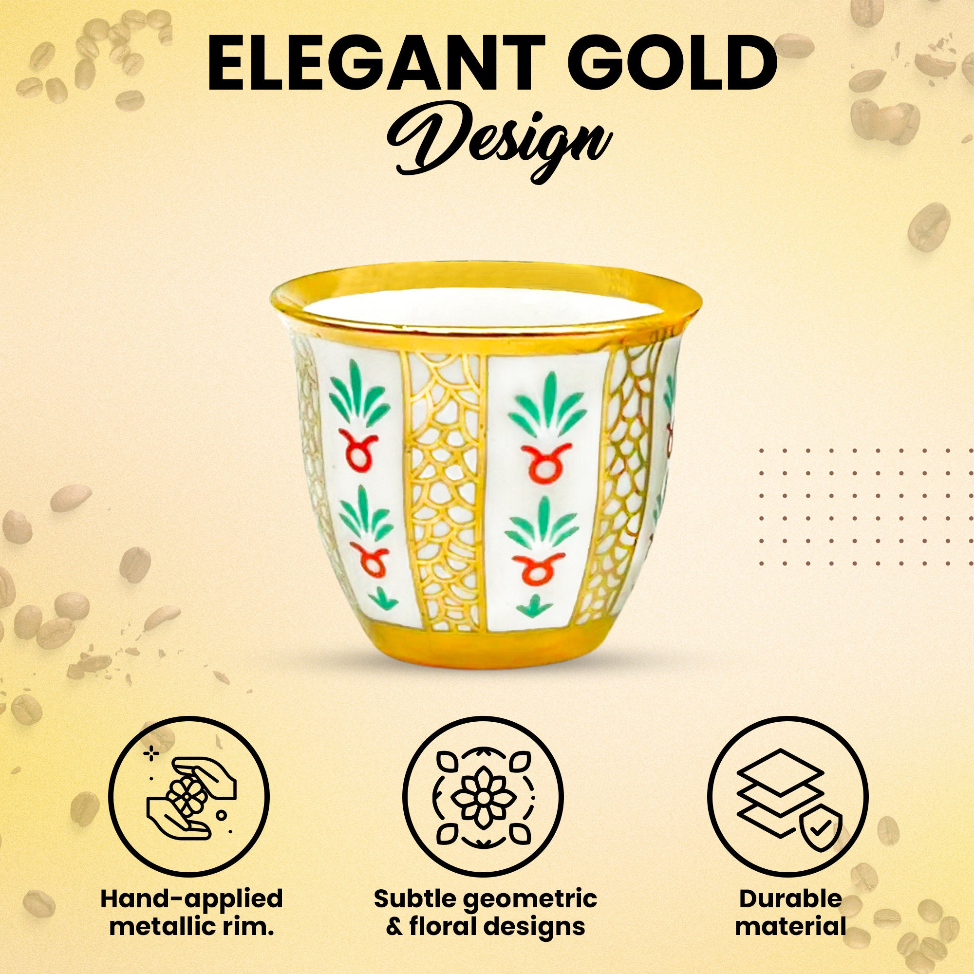 Premium Porcelain Arabic Turkish Greek Coffee Cup Set 100ml- Gold ...