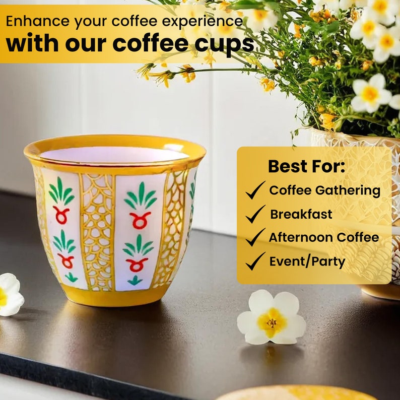 Premium Porcelain Arabic Turkish Greek Coffee Cup Set 100ml- Gold ...