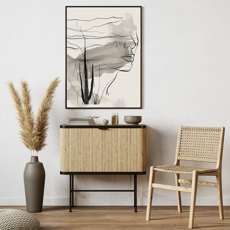 Boho-inspired Line Art, Modern and Minimalistic Wall Art, Neutral Tones ...