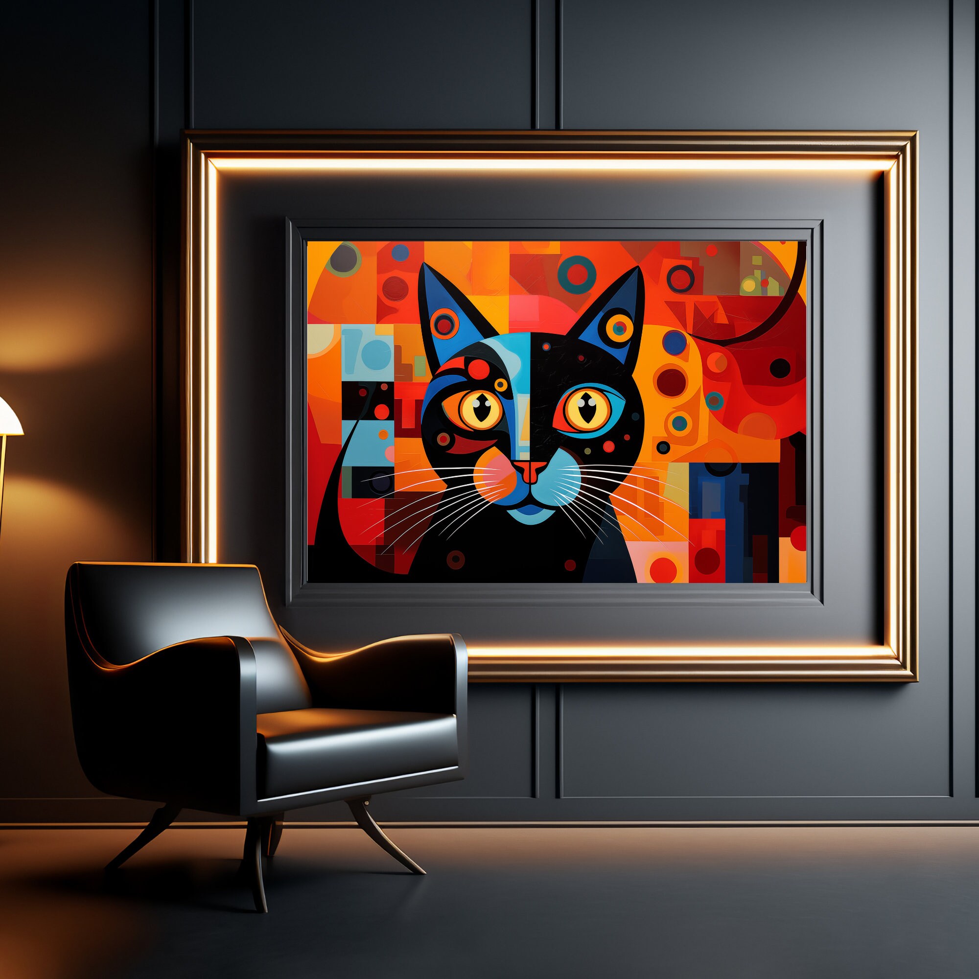 Kandinsky's Whiskers: Abstract Black Cat Art, Colorful Motif, Kandinsky ...