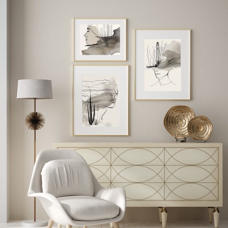Boho-inspired Line Art, Modern and Minimalistic Wall Art, Neutral Tones ...