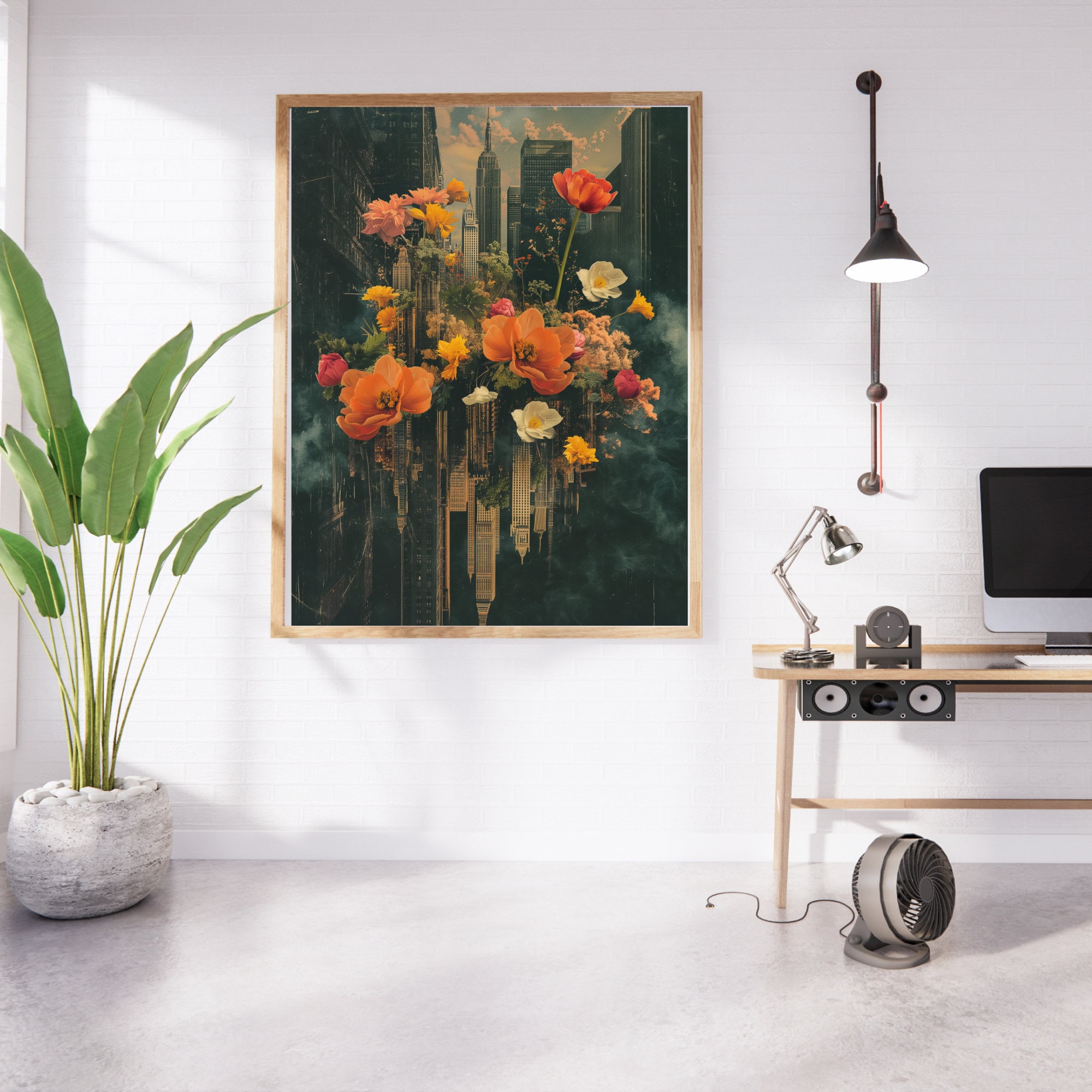 Floral NYC Dreamscape, Moody Surreal Collage Wall Art, Instant Download ...
