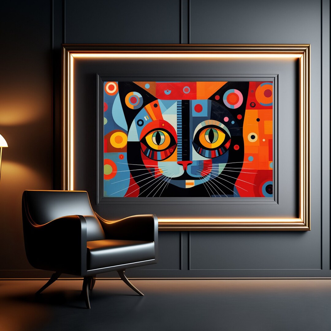 Kandinsky's Whiskers: Abstract Black Cat Art, Colorful Motif, Kandinsky ...