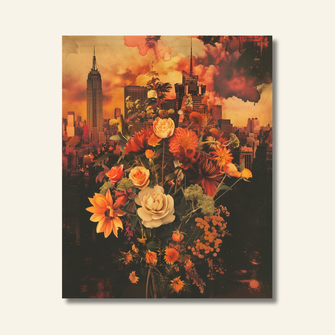 Floral NYC Dreamscape, Moody Surreal Collage Wall Art, Instant Download ...