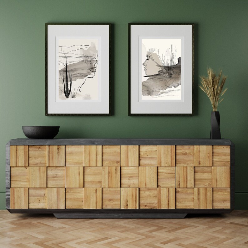 Boho-inspired Line Art, Modern and Minimalistic Wall Art, Neutral Tones ...