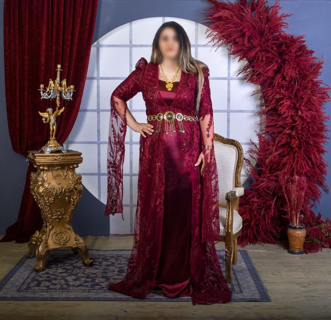 Elegant Wine Red Kurdish Dress Handcrafted Traditional Gown for ...