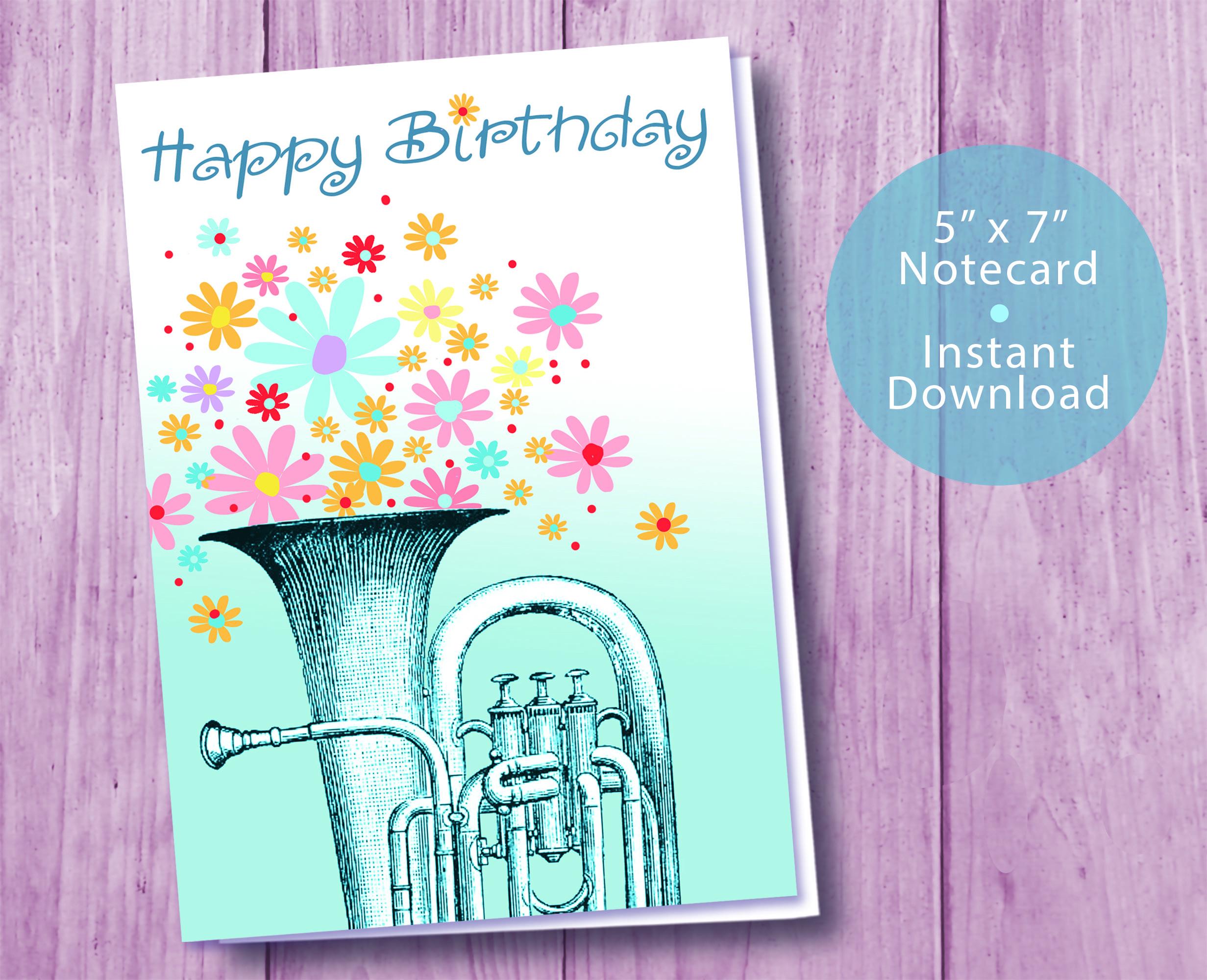 Happy Birthday With Tuba and Flowers - Etsy