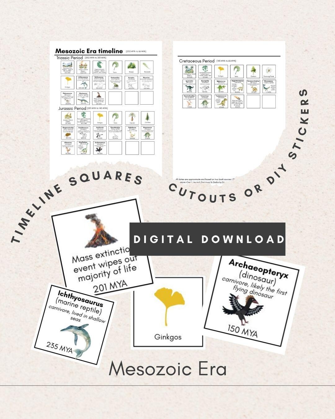 Prehistoric Dinosaur Timeline Cut Outs Stickers Digital Printable for ...