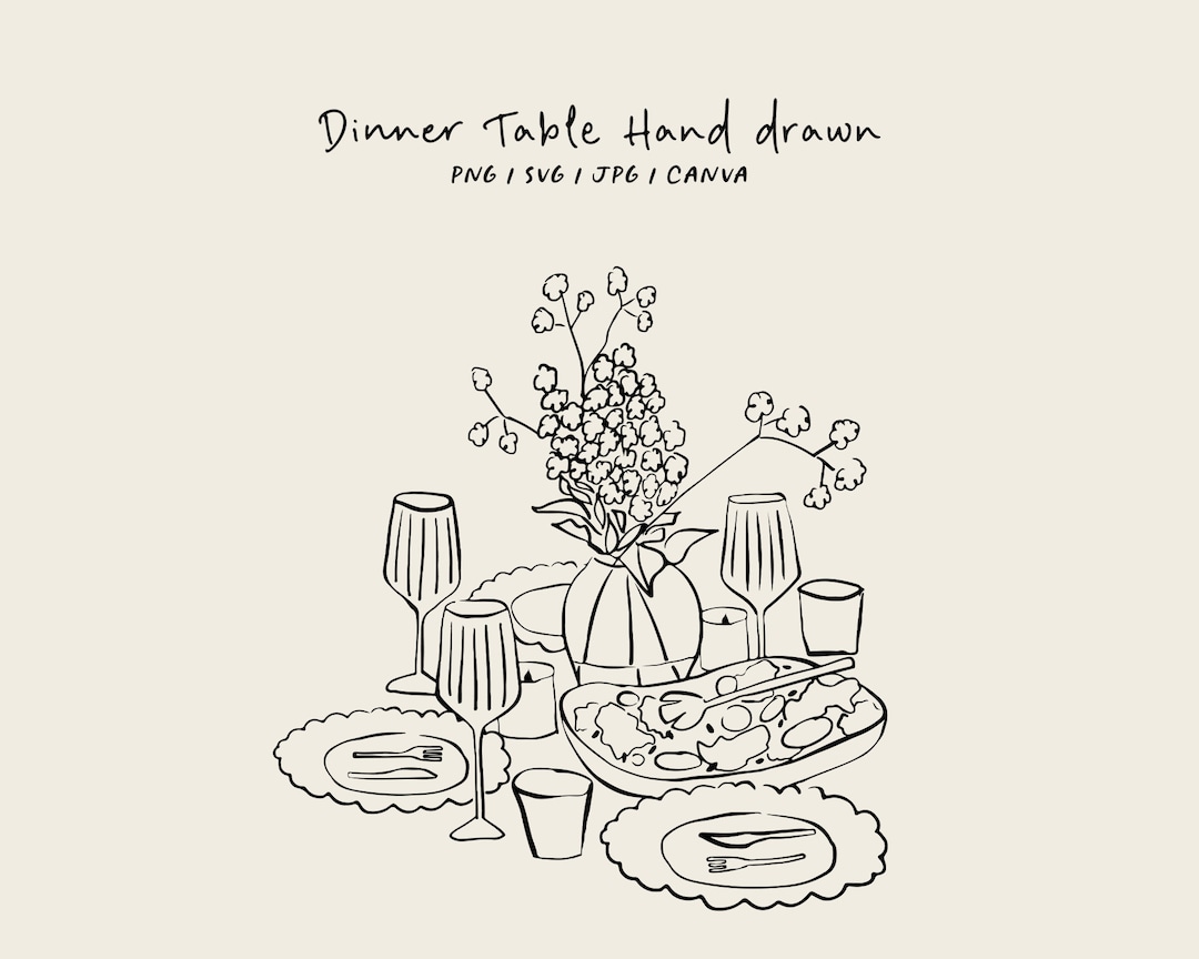 Hand Drawn Dinner Table SVG, PNG, CANVA. Tablescape for Invitation ...