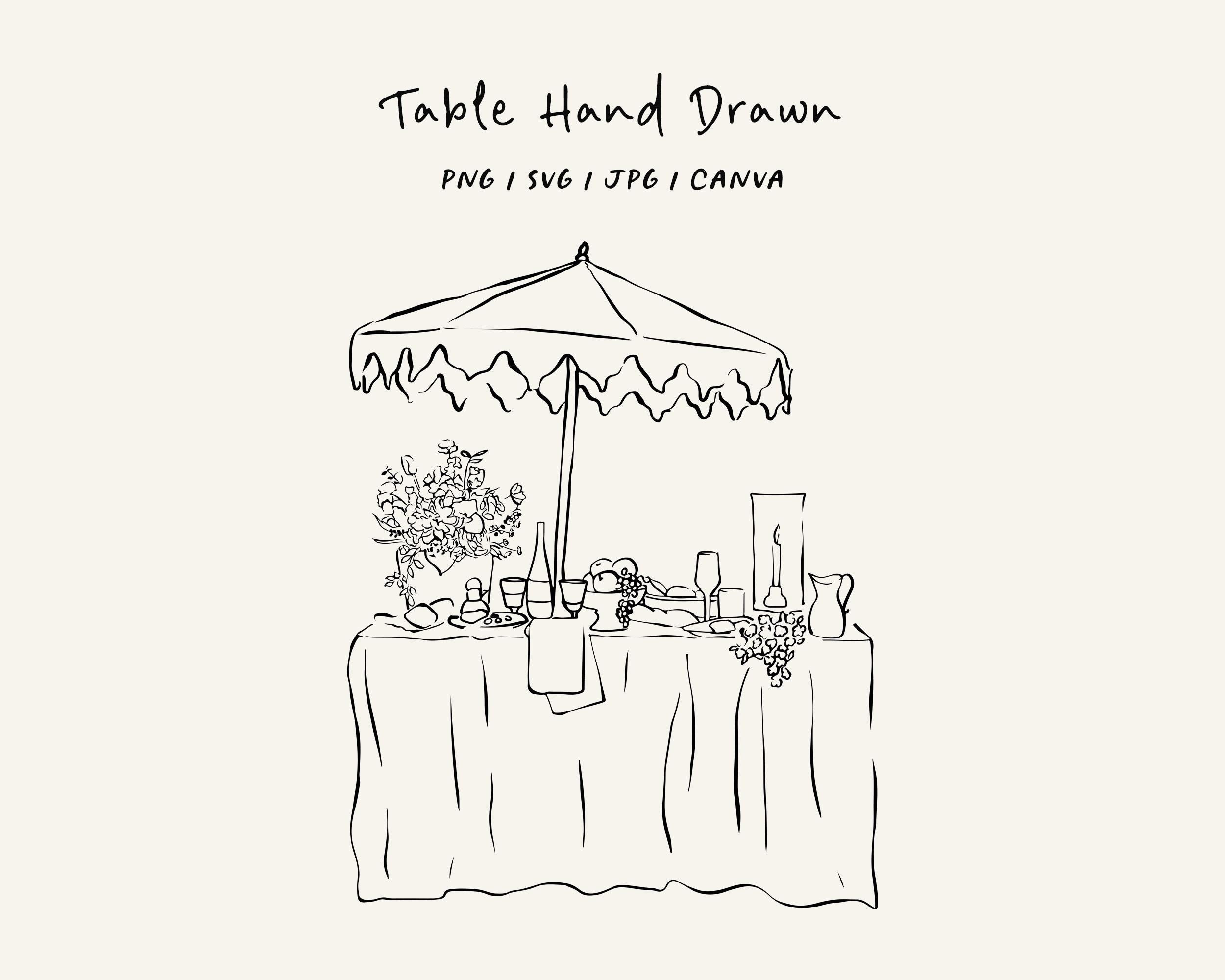 Hand Drawn Table SVG, PNG, CANVA. Tablescape for Invitation, Stationery ...