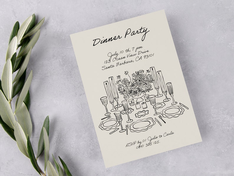 Hand Drawn Dinner Table SVG, PNG, CANVA. Tablescape for Invitation ...