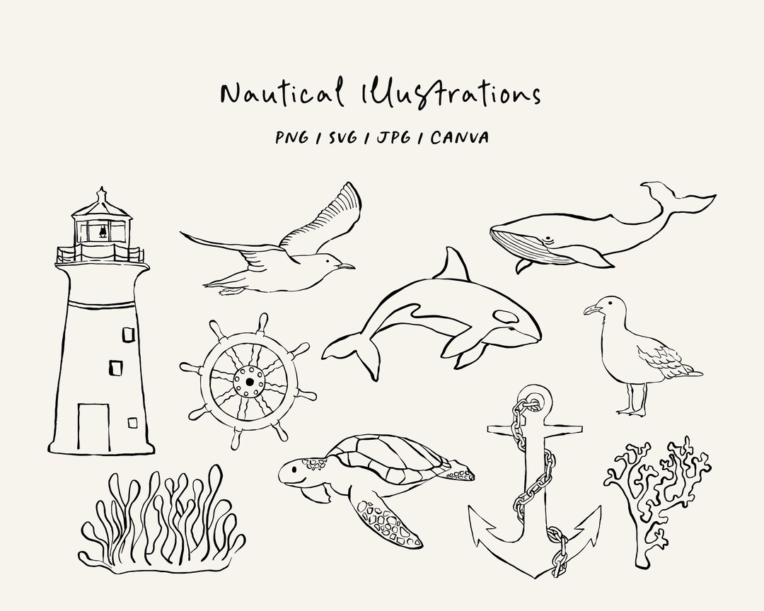 Hand Drawn Nautical Illustrations. Icons in SVG / PNG / Canva for ...
