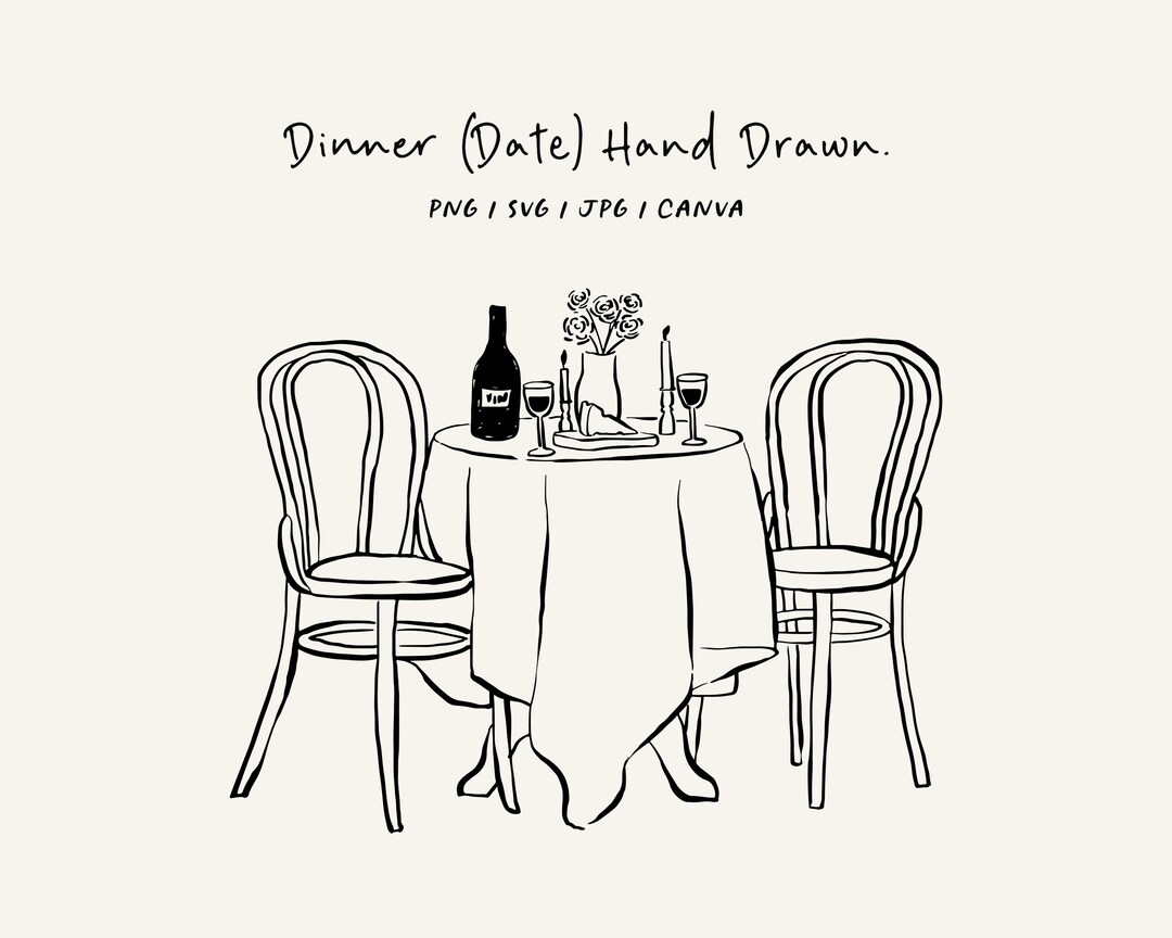 Hand Drawn Dinner Table SVG, PNG, CANVA. Tablescape for Invitation ...