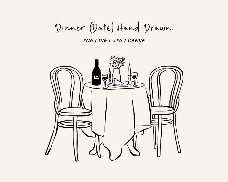 Hand Drawn Dinner Table SVG, PNG, CANVA. Tablescape for Invitation ...