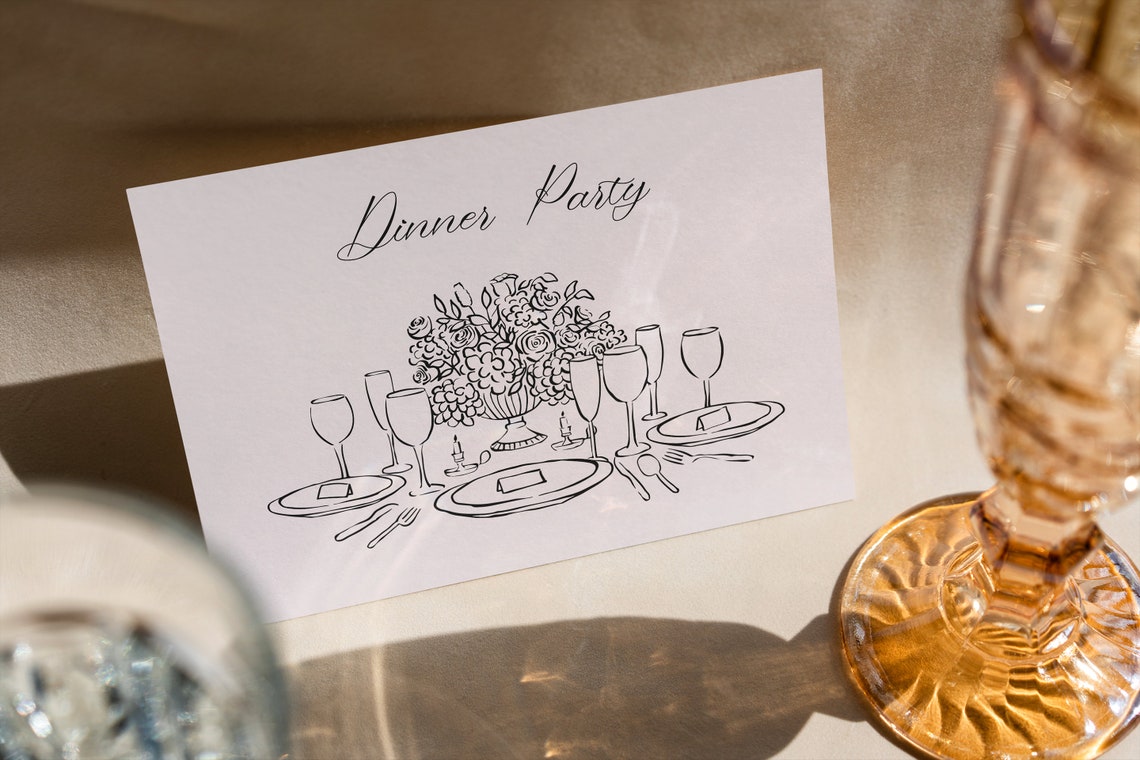 Hand Drawn Dinner Table SVG, PNG, CANVA. Tablescape for Invitation ...