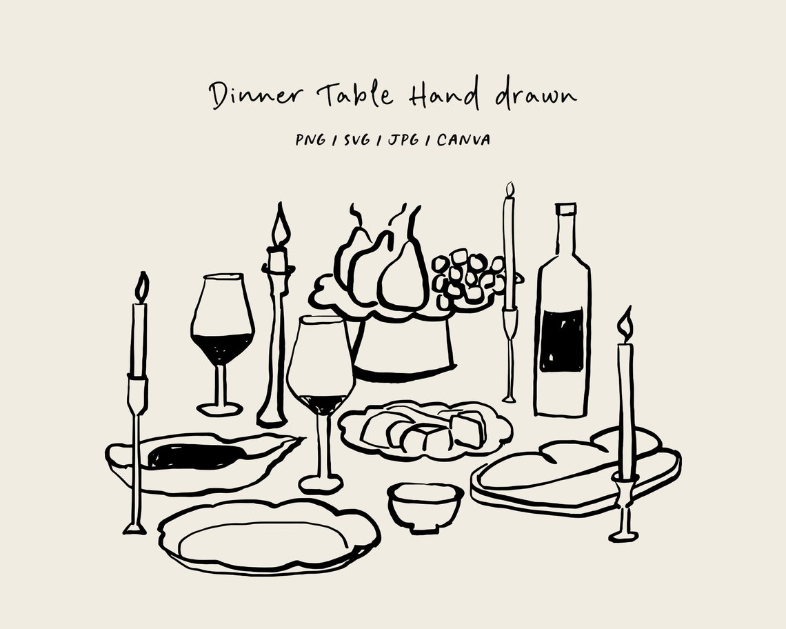 Hand Drawn Dinner Table SVG, PNG, CANVA. Tablescape for Invitation ...