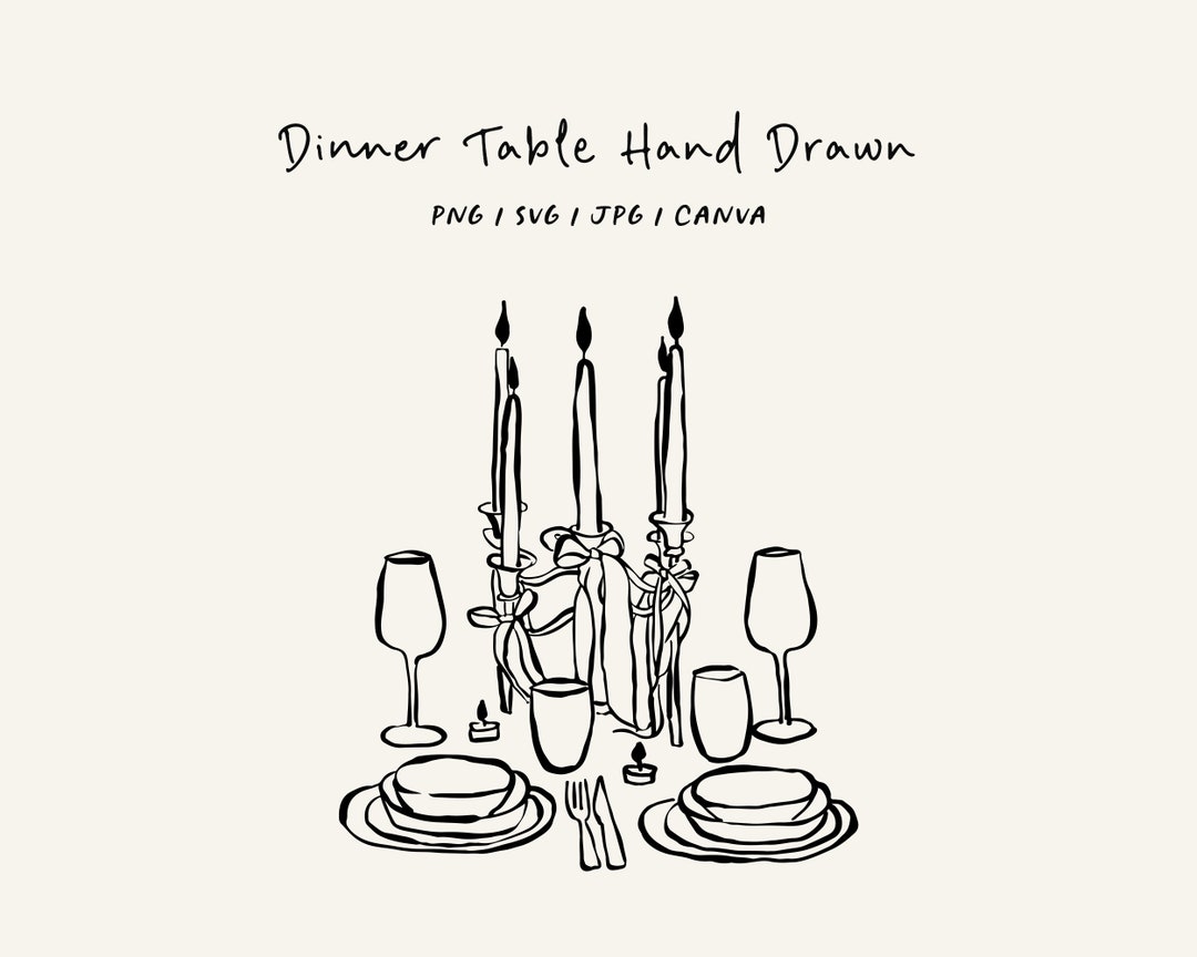 Hand Drawn Dinner Table SVG, PNG, CANVA. Tablescape for Invitation ...