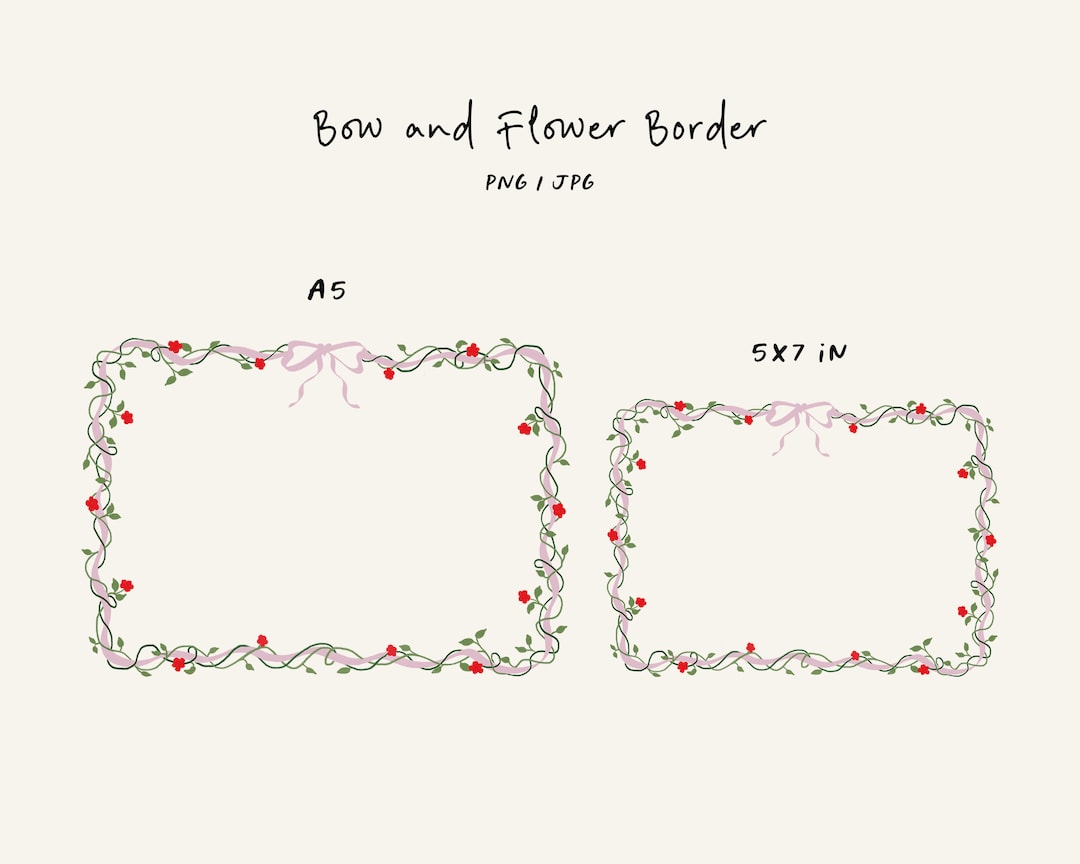 Horizontal Bow and Flower Border. Flower Border PNG and JPG in Two ...